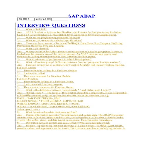 Sap Abap Interview Questions Pdf