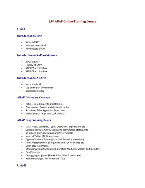 Abap Course Content Pdf