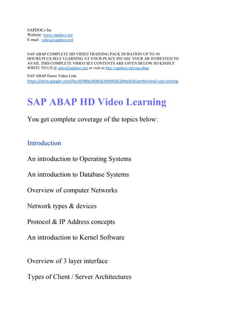 SAP BASIS TRAINING VIDEO TUTORIAL | PDF