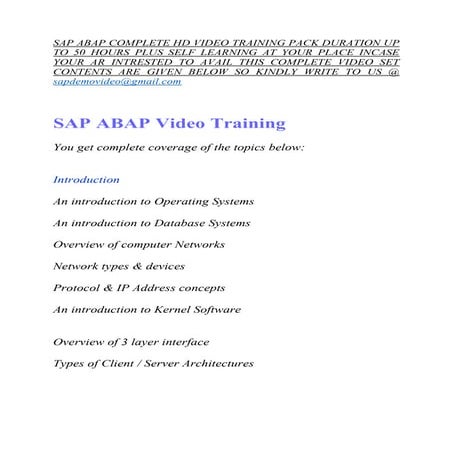 SAP ABAP TRAINING VIDEO TUTORIAL | PDF