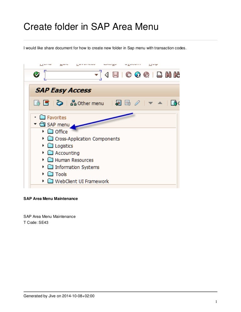 Sap basis create folder in sap area menu