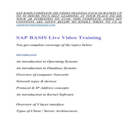 SAP BASIS TRAINING VIDEO TUTORIAL | PDF | Computing | Technology & Computing