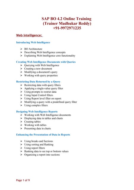 SAP BO Web Intelligence Basics | PPTX | Databases | Computer Software ...
