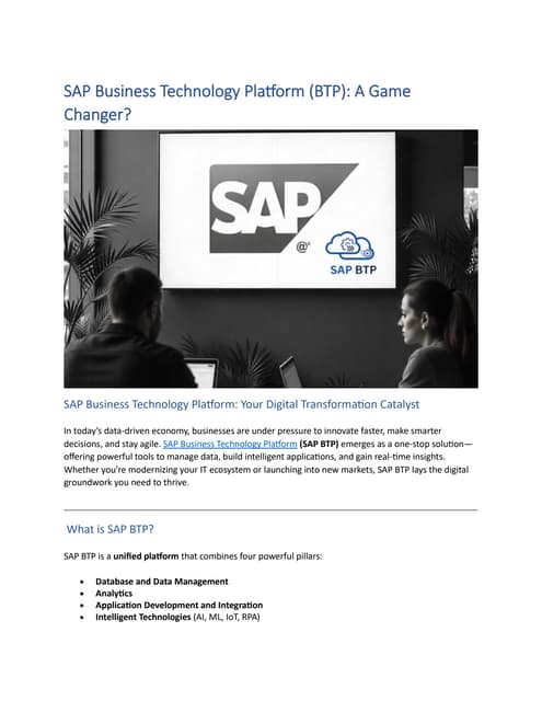 Sap Btp Basic Platform Concepts For Beginners Ppt