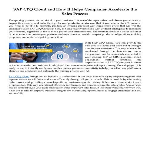 SAP CPQ Cloud and How It Helps Companies Accelerate the Sales Process | DOC