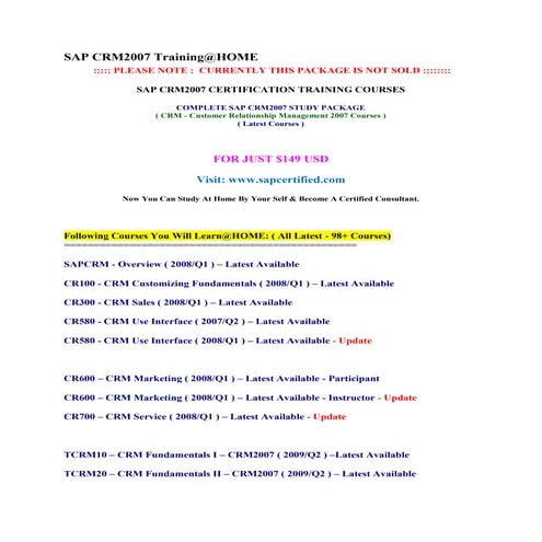 Sap crm2007 training courses | PDF