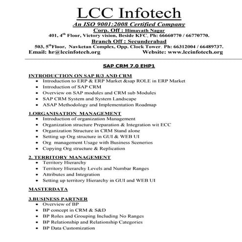 SAP CRM from LCC Infotech,Hyderabad | PDF