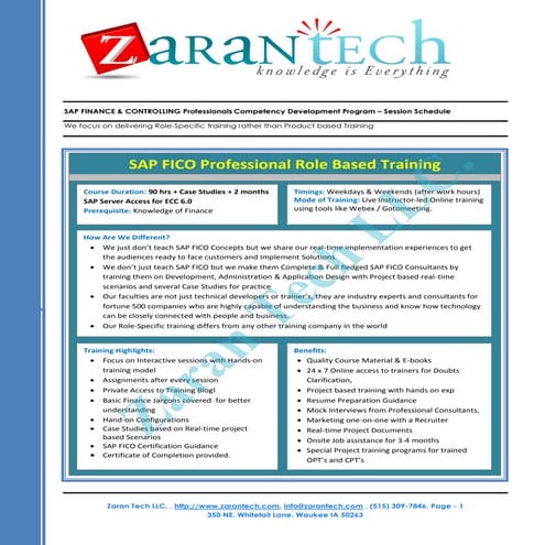 SAP FICO Competency Development program from Zaran Tech | PDF