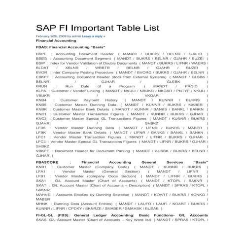 Sap tables mapping