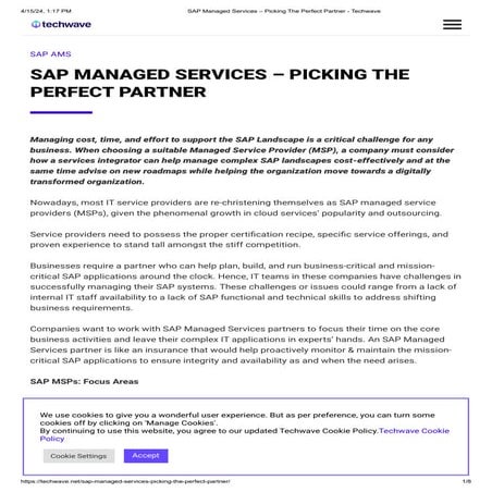 SAP Managed Services – Picking The Perfect Partner - Techwave.pdf | Cloud Computing | Internet