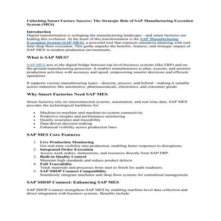 SAP Manufacturing Execution System A Complete Guide for Smart Factories ...