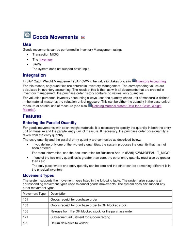 Sap material movement types