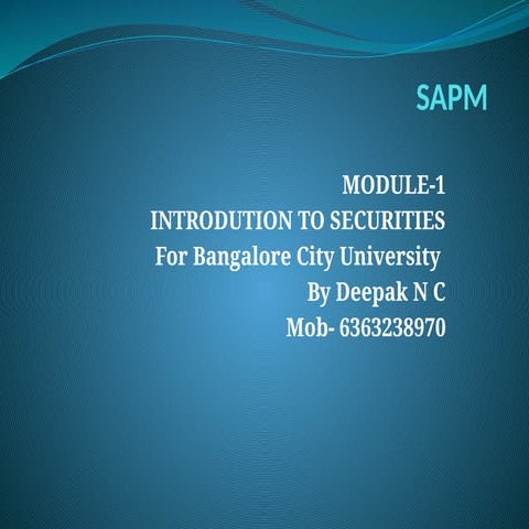 SAPM BCU M1 Security Analysis and Portfolio Management | PPTX | Stocks and Bonds | Personal ...