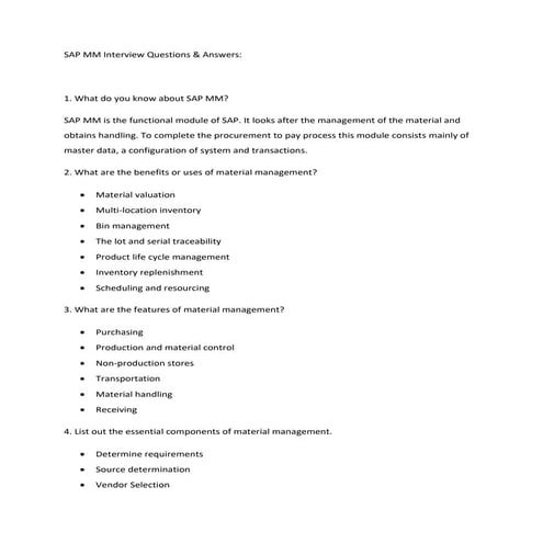 Top 25 SAP MM Interview Questions & Answers | IQ Online Training | PDF