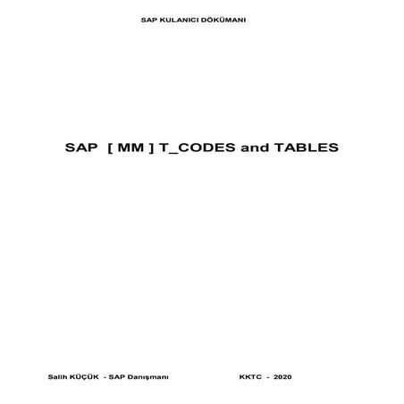 SAP MM TCODE - SAP malzeme yönetimi işlem kodları | PDF