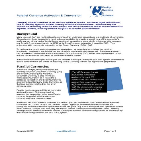 Sap parallel currency activation | PDF