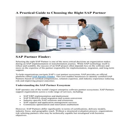 SAP Partner Finder How to Choose the Right SAP Partner for a Successful ...