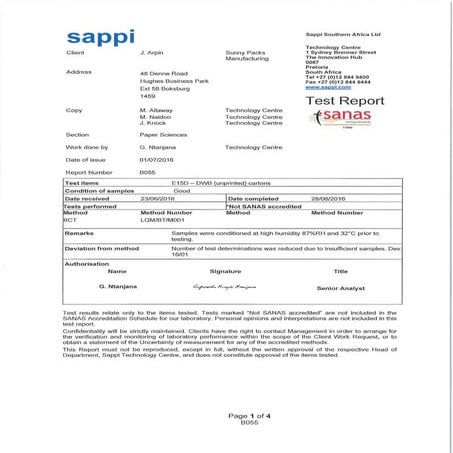 Sappi test report | PDF