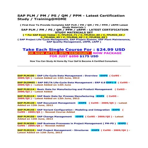 Sap plm pm ps qm ppm x rpm latest certification study materials set for ...