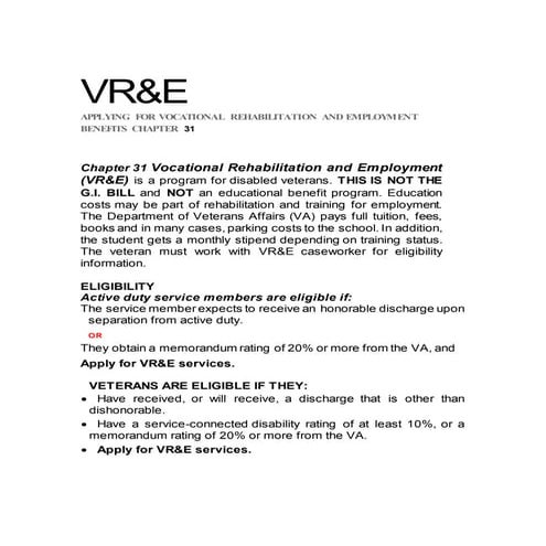 VRE, Ch. 31, for Veterans | DOCX