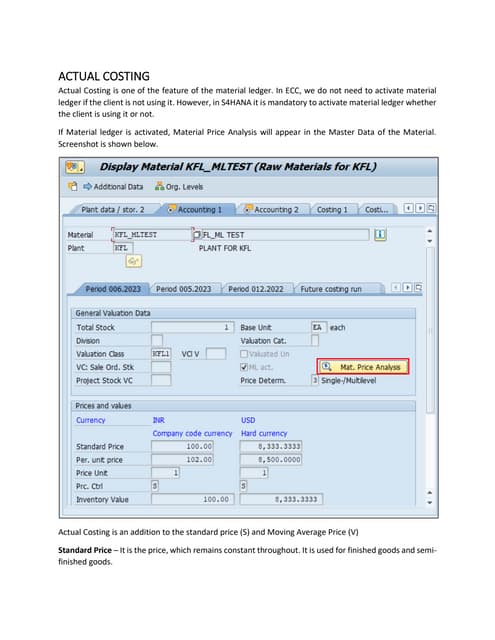 Standard price & moving average price in SAP | DOCX
