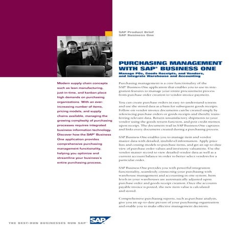 SAP Business One Purchasing Management | PDF | Logistics | Business