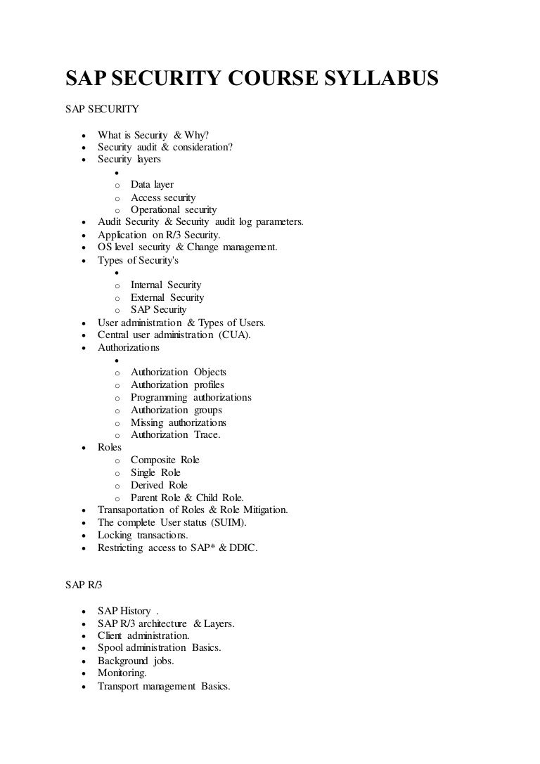 Sap Security Course Syllabus