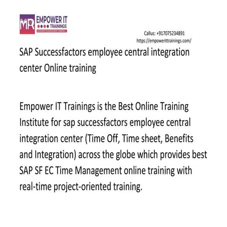 Sap SF employee central integration center Online training | PDF