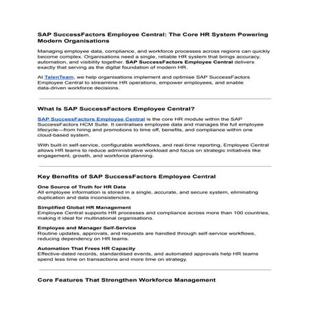 SAP SuccessFactors Employee Central_ The Core HR System Powering Modern ...