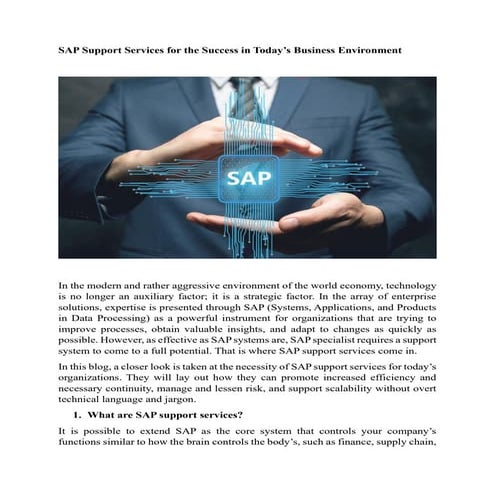 SAP Support Services for the Success in Today’s Business Environment | PDF