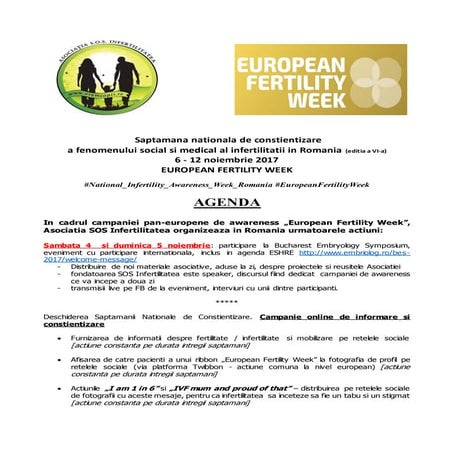 Saptamana nationala de constientizare agenda 2017 | PDF