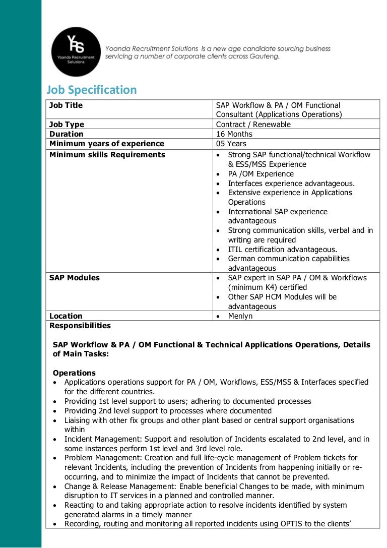 JOB POST SAP WORKFLOW PA OM FUNCTIONAL CONSULTANT PRETORIA job-post-sap-workflow-pa-om-functional-consultant-pretoria