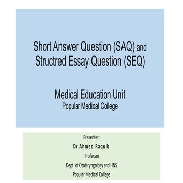 Short Answer Qestion(SAQ) - Structured Essay Question (SEQ) | PDF