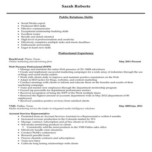Sarah Roberts- Resume | PDF