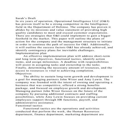 Sarah’s DraftIn six years of operation, Operational Intelligence.docx