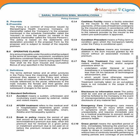 Saral Suraksha Bima Policy Terms and Conditions Document ManipalCigna | PDF