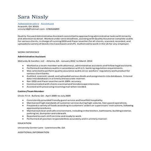 Sara Nissly Resume | DOCX
