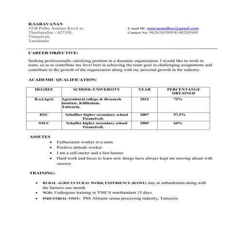 Saravanan resume | DOC