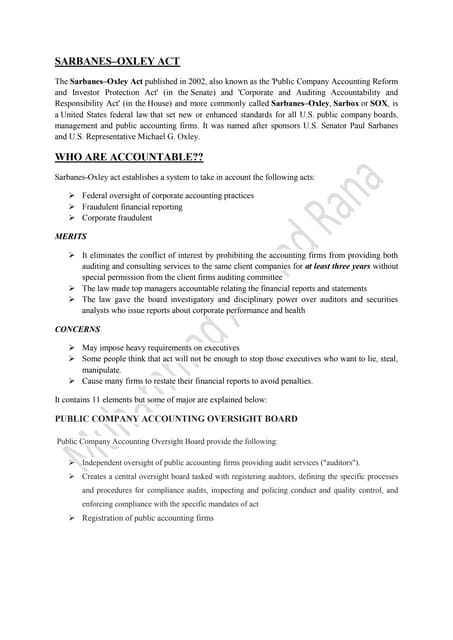 Sarbanes-Oxley Act 2002 | PPTX