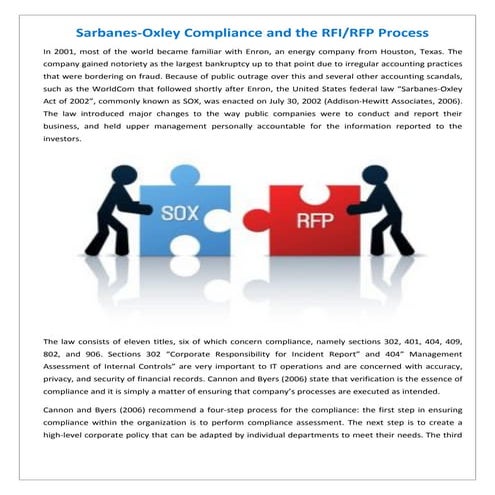 Sarbanes-Oxley Compliance and the RFI/RFP Process | PDF | IT and ...