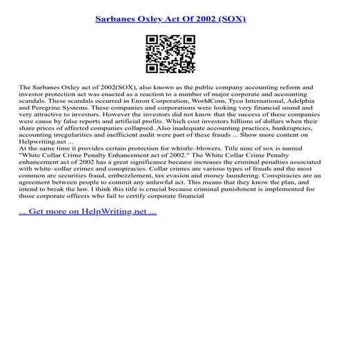 Sarbanes Oxley Act Of 2002 (SOX) | PDF