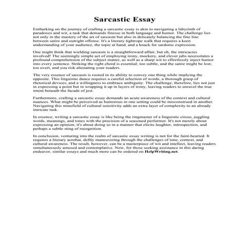 Sarcastic Essay. Which of These Phrases Is an Example of Sarcasm | PDF