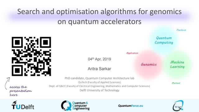 Aritra Sarkar Search And Optimisation Algorithms For Genomics On Quantum Accelerators Ppt
