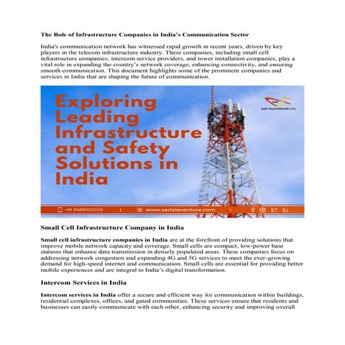 Telecom Infrastructure Solutions Across India Pdf