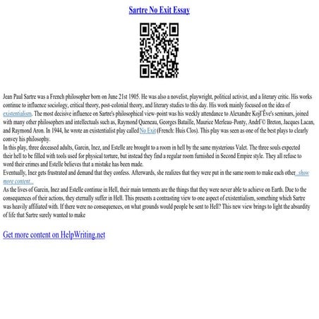 Sartre No Exit Essay | PDF | Agnosticism | Religion & Spirituality