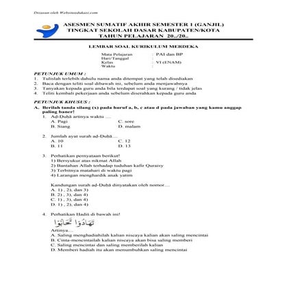 Sumatif Akhir Semester 1 Kelas VI - PAI.docx
