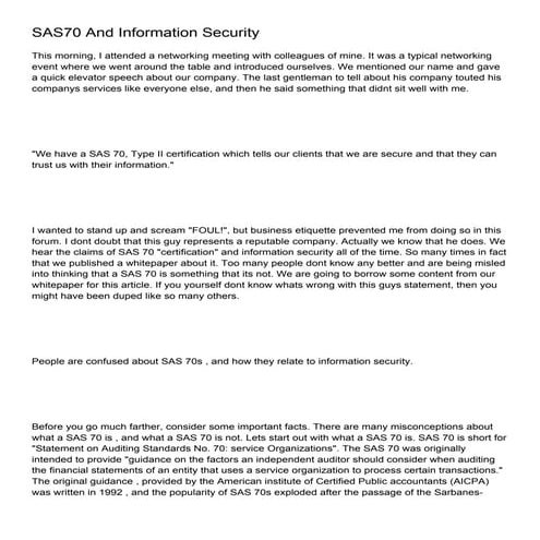 SAS70 And Information Security | PDF | IT and Internet Support | Internet