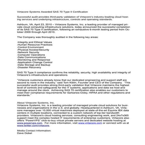SAS 70 Type II Certification | DOC