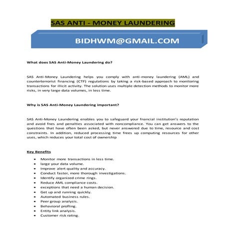 Sas anti money laundering training | DOCX