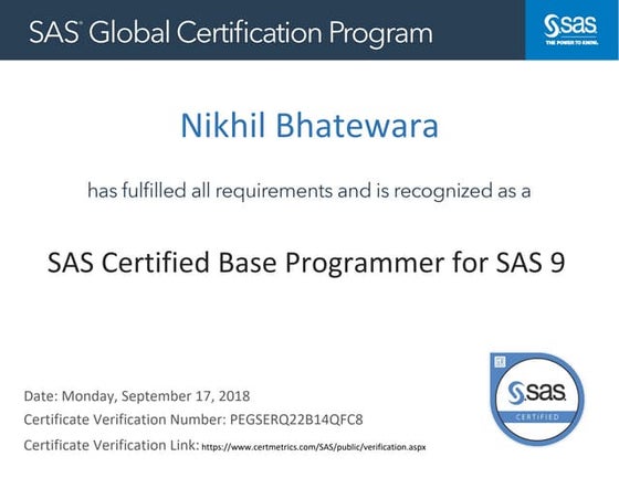 Sas Certified Base Programmer for SAS 9 Certificate | PDF